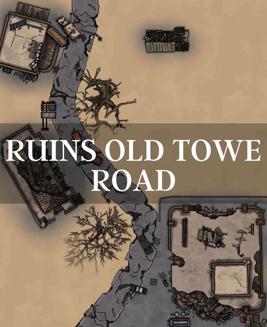 Ruins Old Towe Road Encounter Battle Map - 25x25 - Sesiana | DriveThruRPG