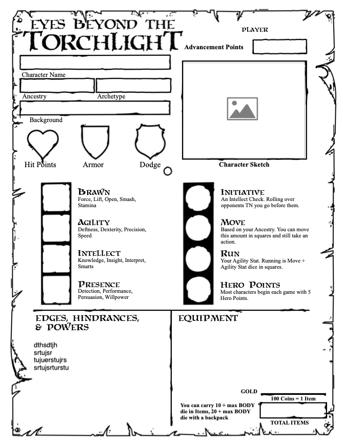 Eyes Beyond the Torchlight Character Sheet - Dwarf Stone Media ...