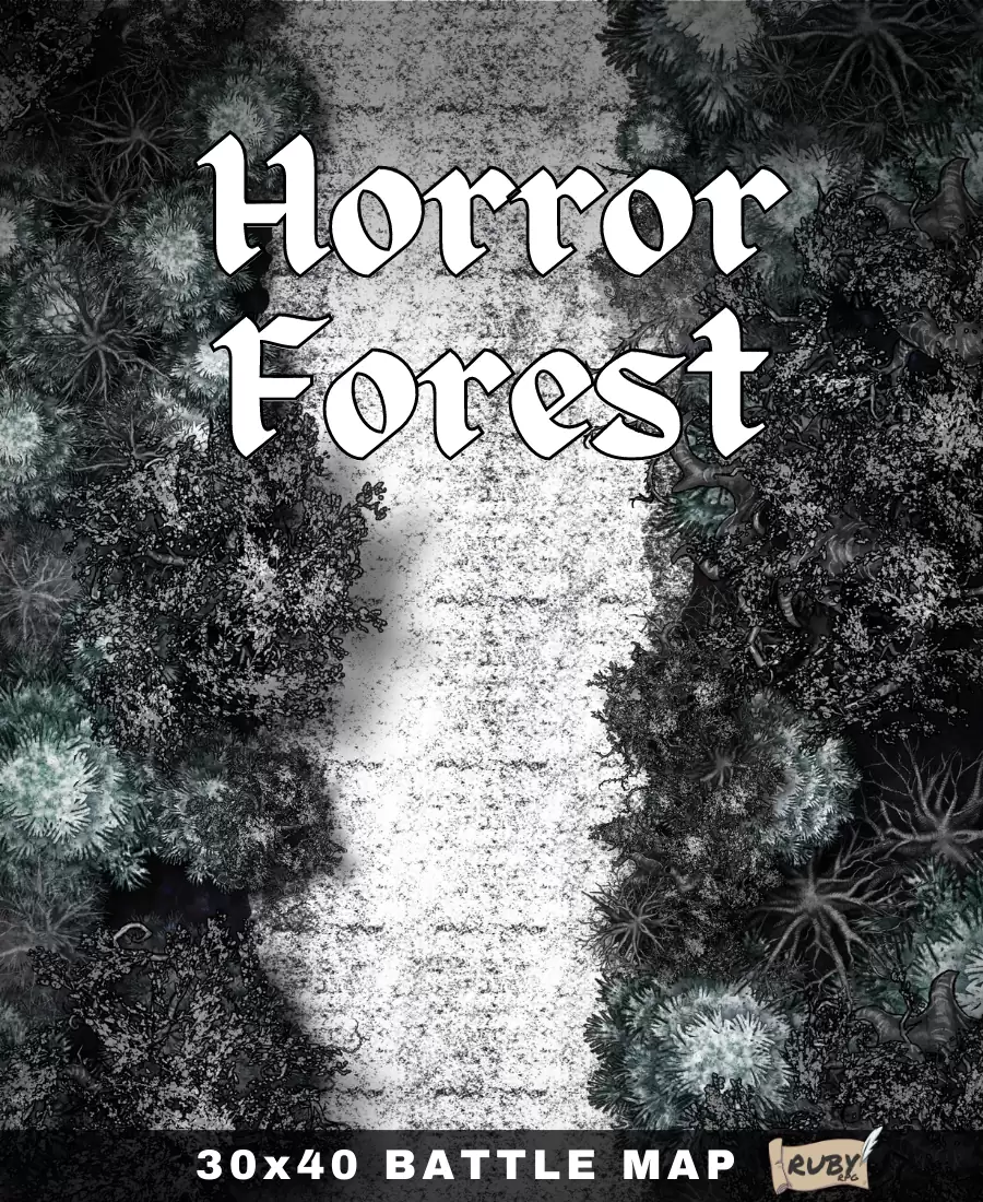 30x40 Battle Map - Horror Forest Road - RubyRPG | DriveThruRPG