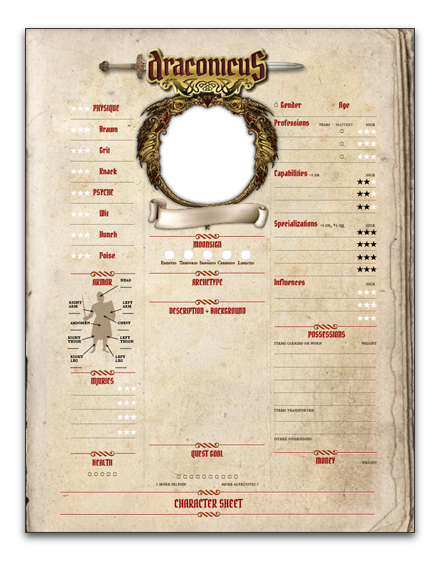 Draconicus RPG - Fillable Character Sheet - The Yellow Hand | DriveThruRPG