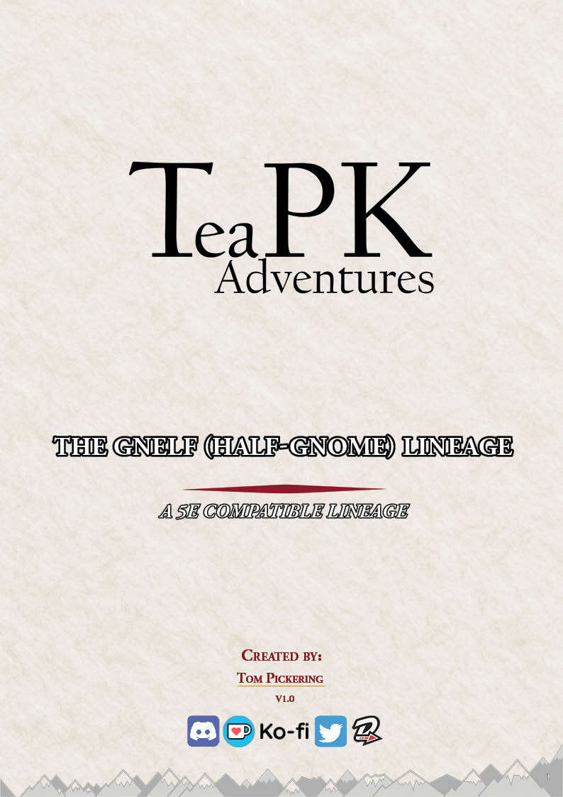 The Gnelf (Half-Gnome) Lineage - TeaPK Adventures | DriveThruRPG