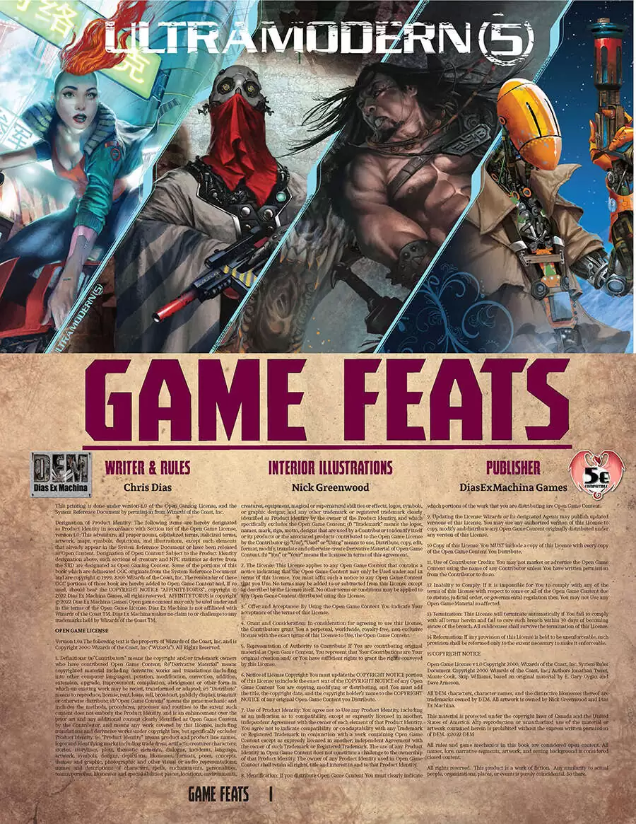 Game Feats-5E (A Ultramodern5 Plug-In) - Dias Ex Machina Games ...
