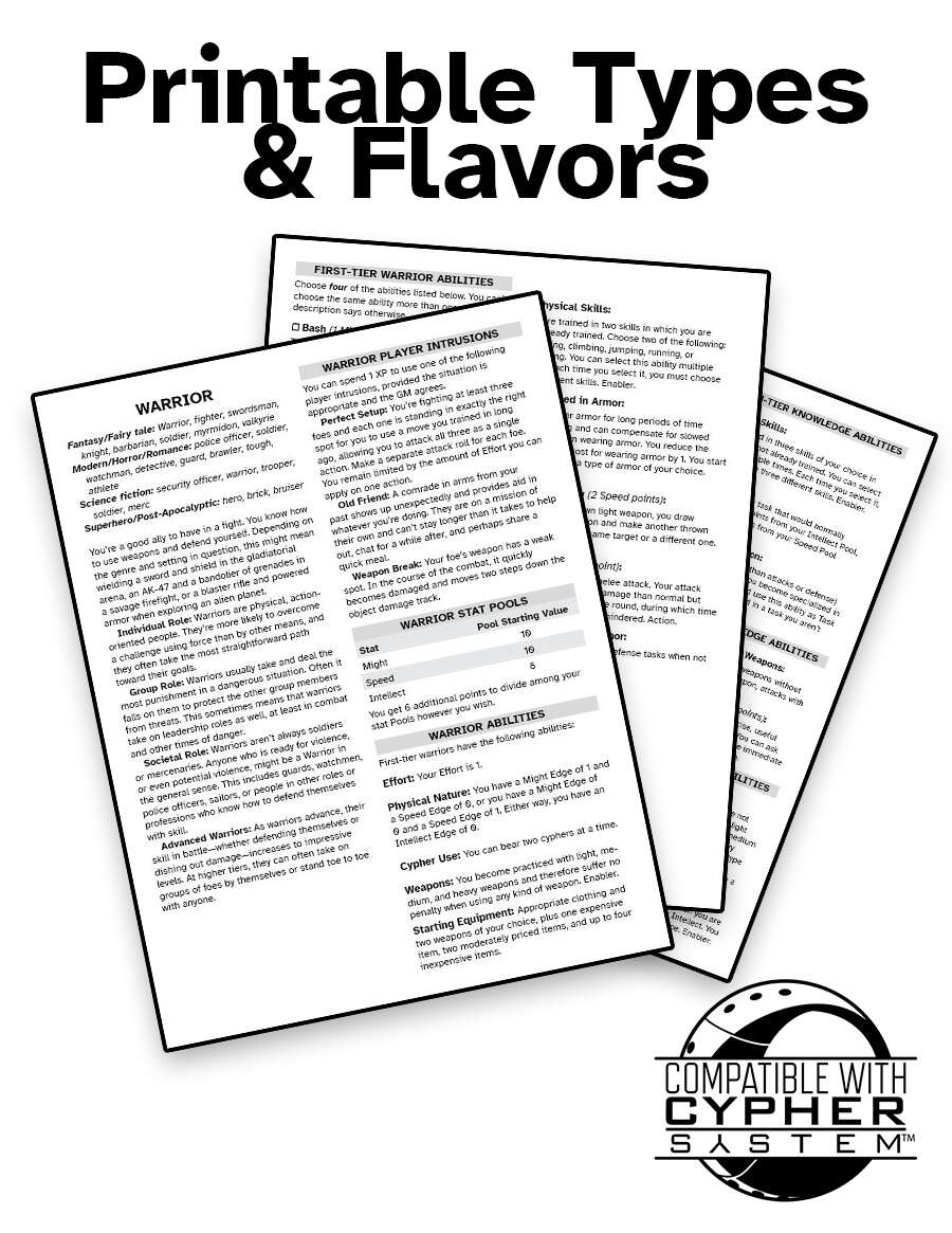 Printable Types & Flavors for Cypher System - Sean vas Terra | DriveThruRPG