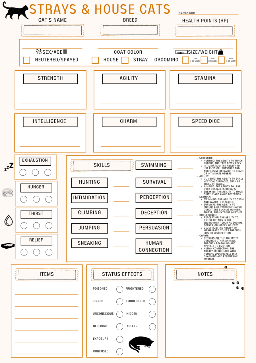 STRAYS & HOUSE CATS Character Sheets - Rolando J. Gutierrez Jr ...