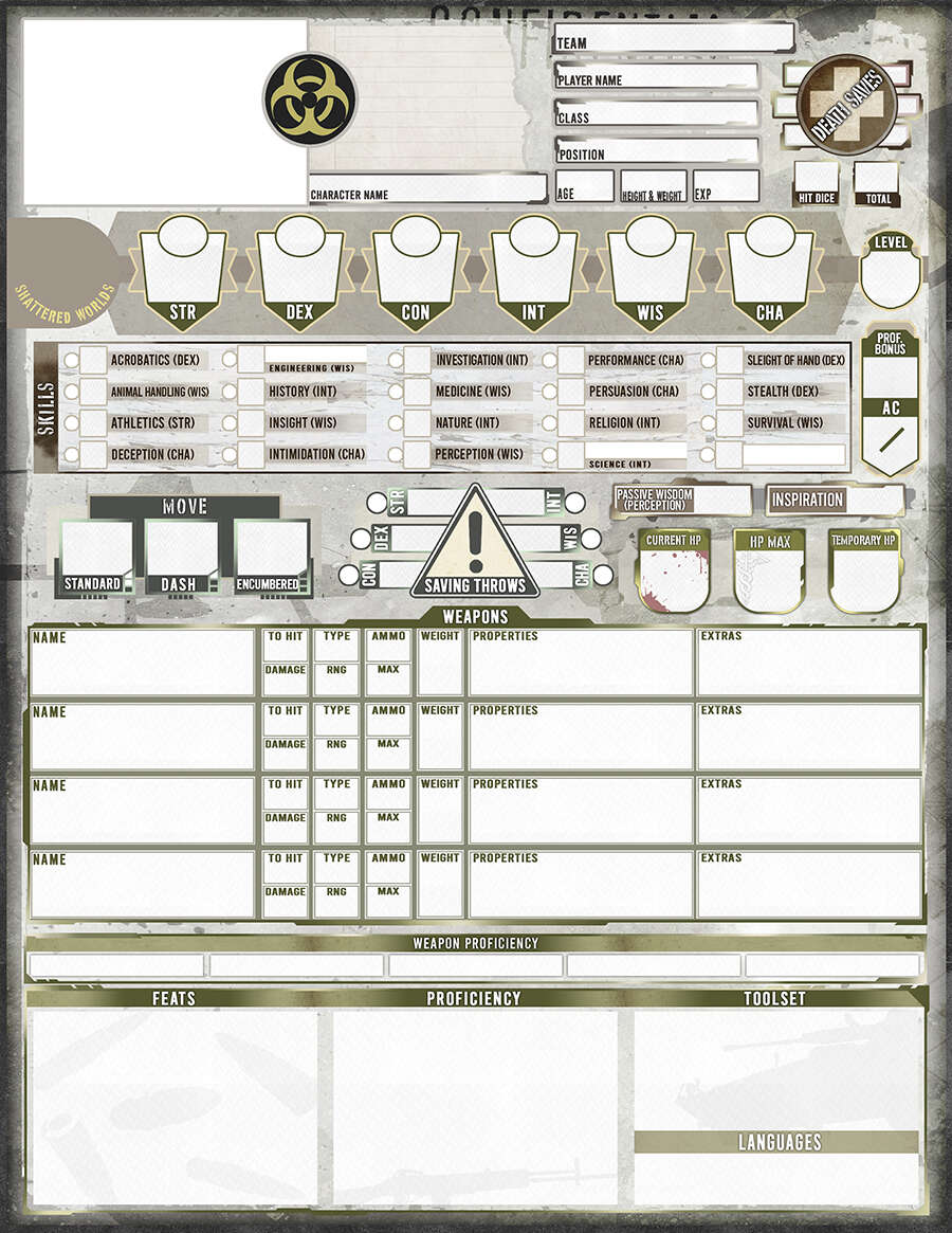 Shattered Worlds Character Sheet - siegebreaker games | DriveThruRPG