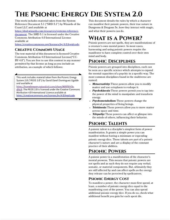 The Psionic Energy Dice System 2.0 SRD - Team Walrus Designs | DriveThruRPG