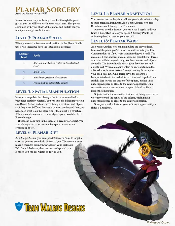 Sorcerer 5e: Planar Sorcery - Team Walrus Designs | DriveThruRPG