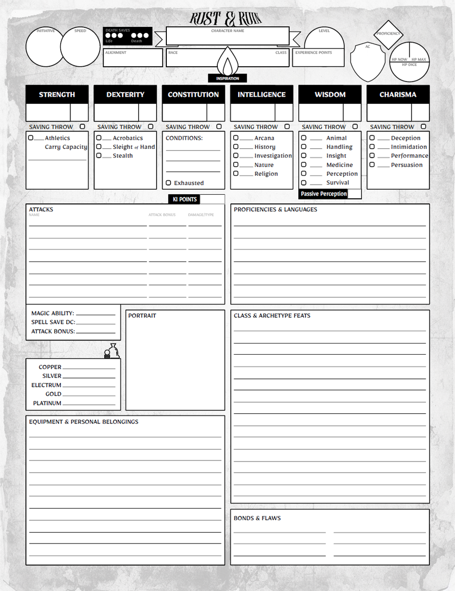 Rust & Ruin - Character Sheet - Vindicta RPGs | DriveThruRPG