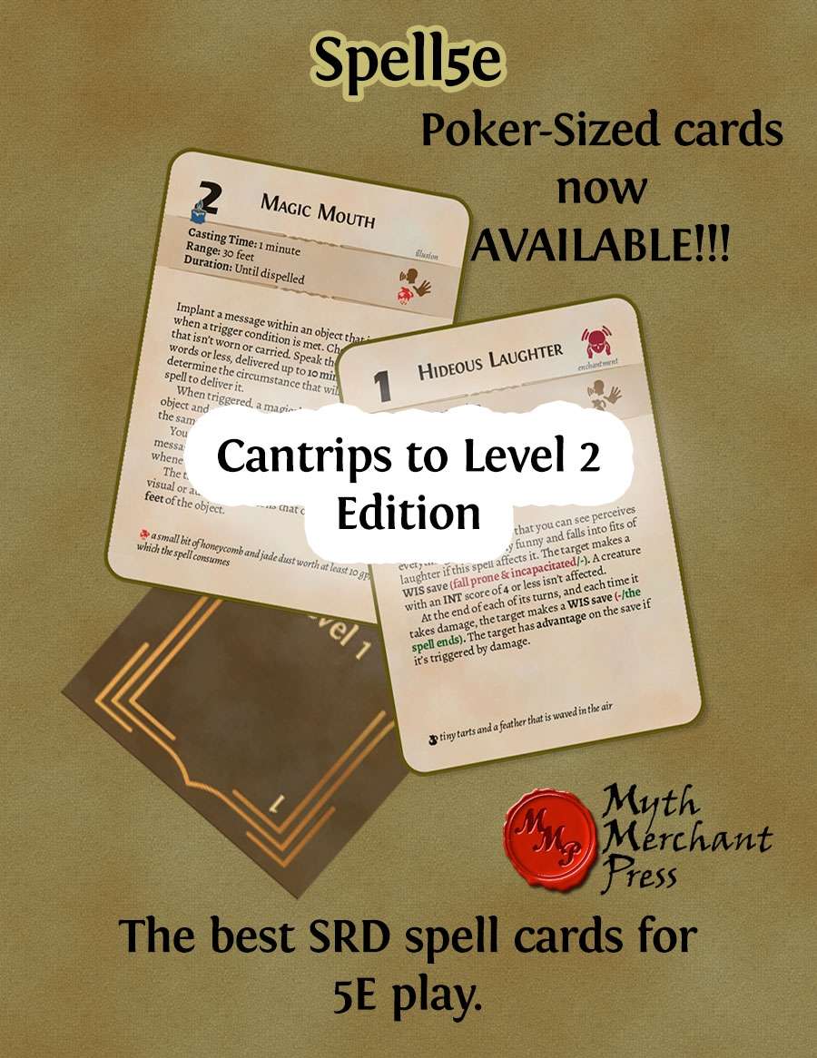 SpellCards 5e: Levels 0-2 - Myth Merchant Press | Fifth Edition ...