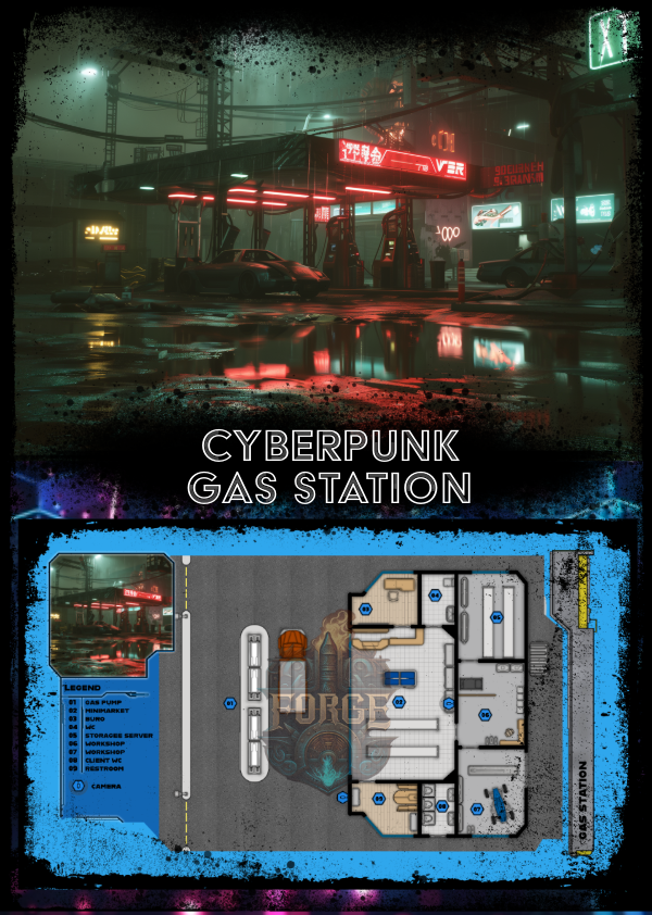 RPG Forge : cyberpunk gas station - RPG Forge | Cyberpunk | DriveThruRPG