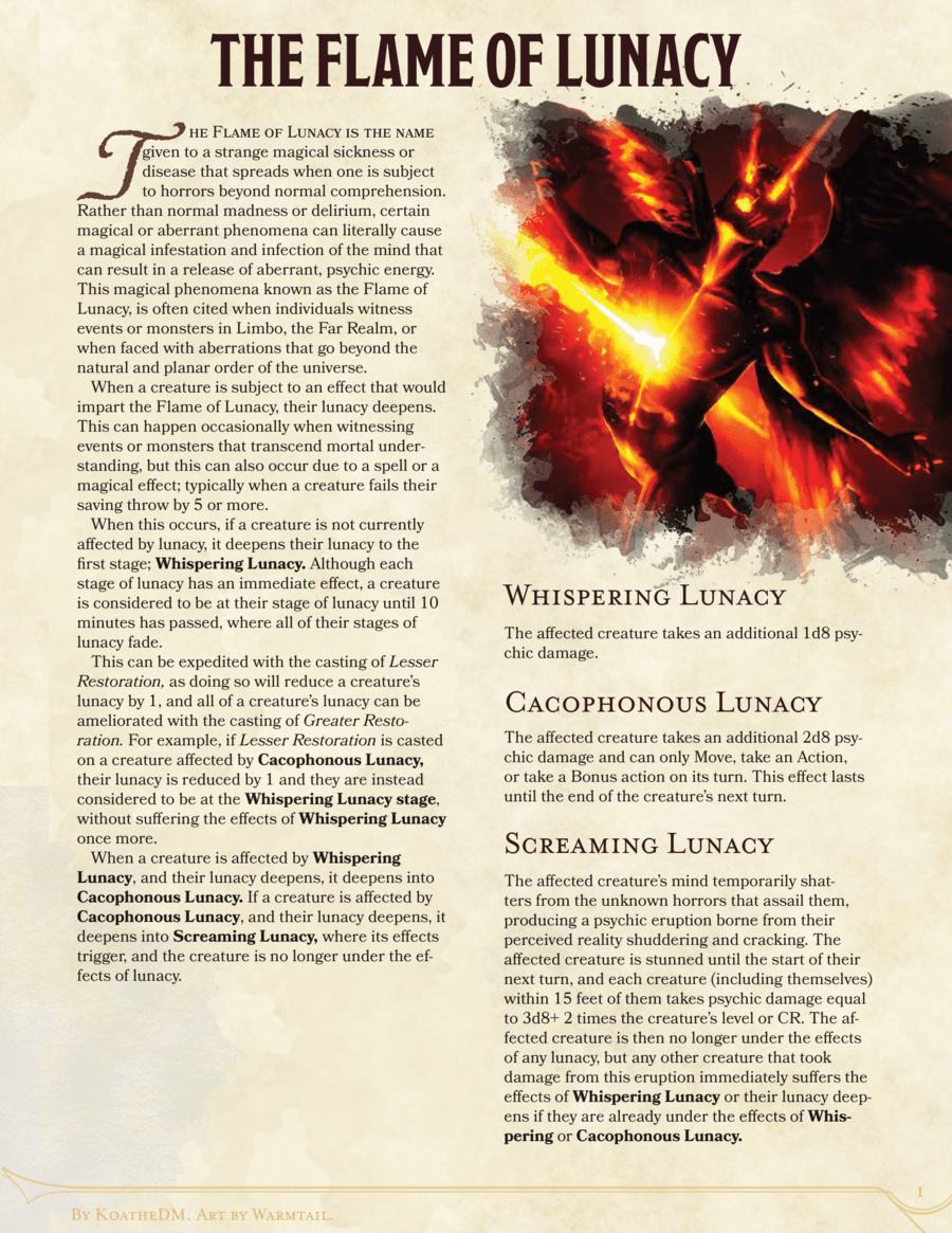 The Flame of Lunacy - KoatheDM | DriveThruRPG