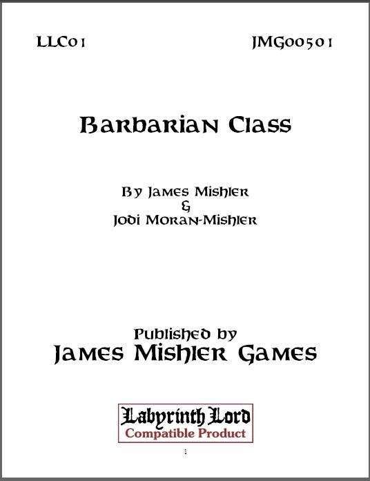 Barbarian Class - James Mishler Games | DriveThruRPG