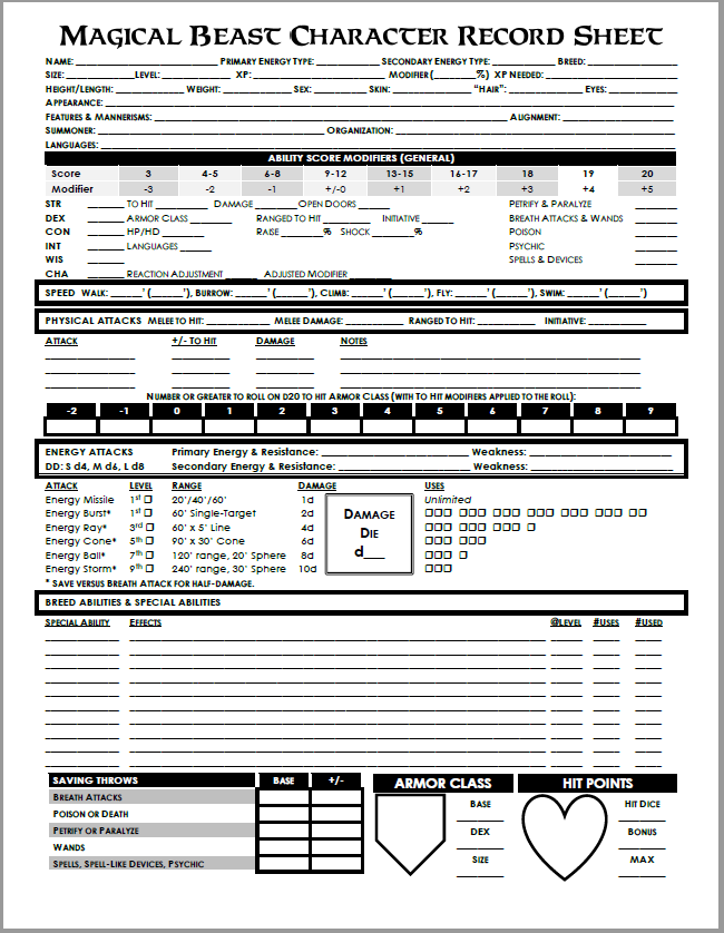 Summoning Magical Beasts: Magical Beast Character Sheet - James Mishler ...