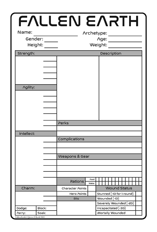 Fallen Earth Blank Character Archetype Sheet - Keck Publishing | Open ...
