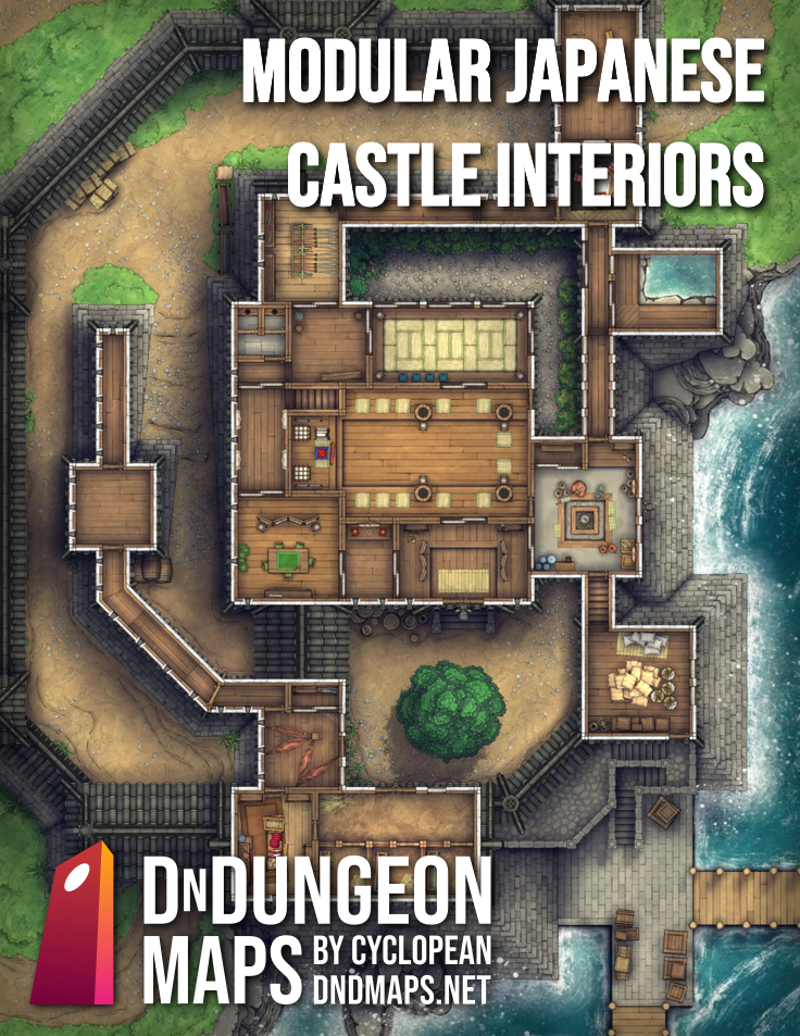 Modular Japanese Castle Interior Tileset & Prefab - D&D Map Pack ...