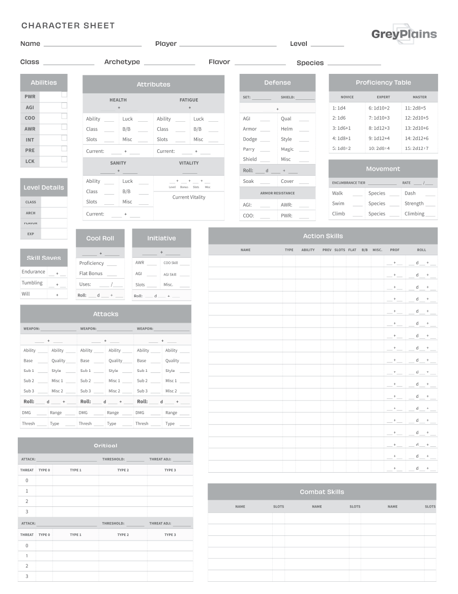 Greyplains Character Sheet (2-page) - Greyplains | DriveThruRPG