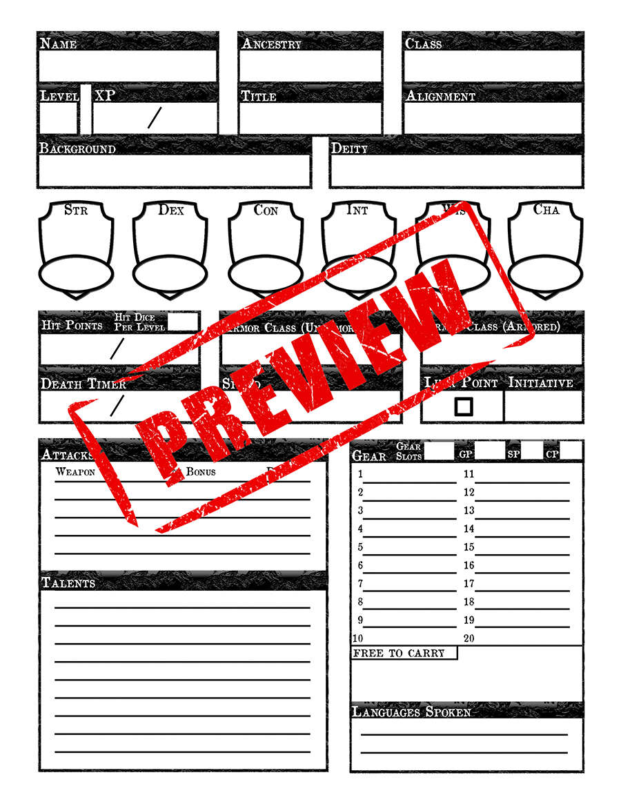 Expanded Shadowdark Fillable Character Sheet and Spell Sheet - Brokenshield Press | DriveThruRPG