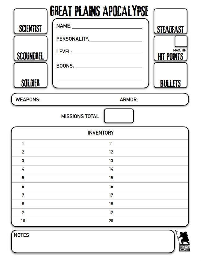 Great Plains Apocalypse Character Sheet Printer Friendly - Shadow ...