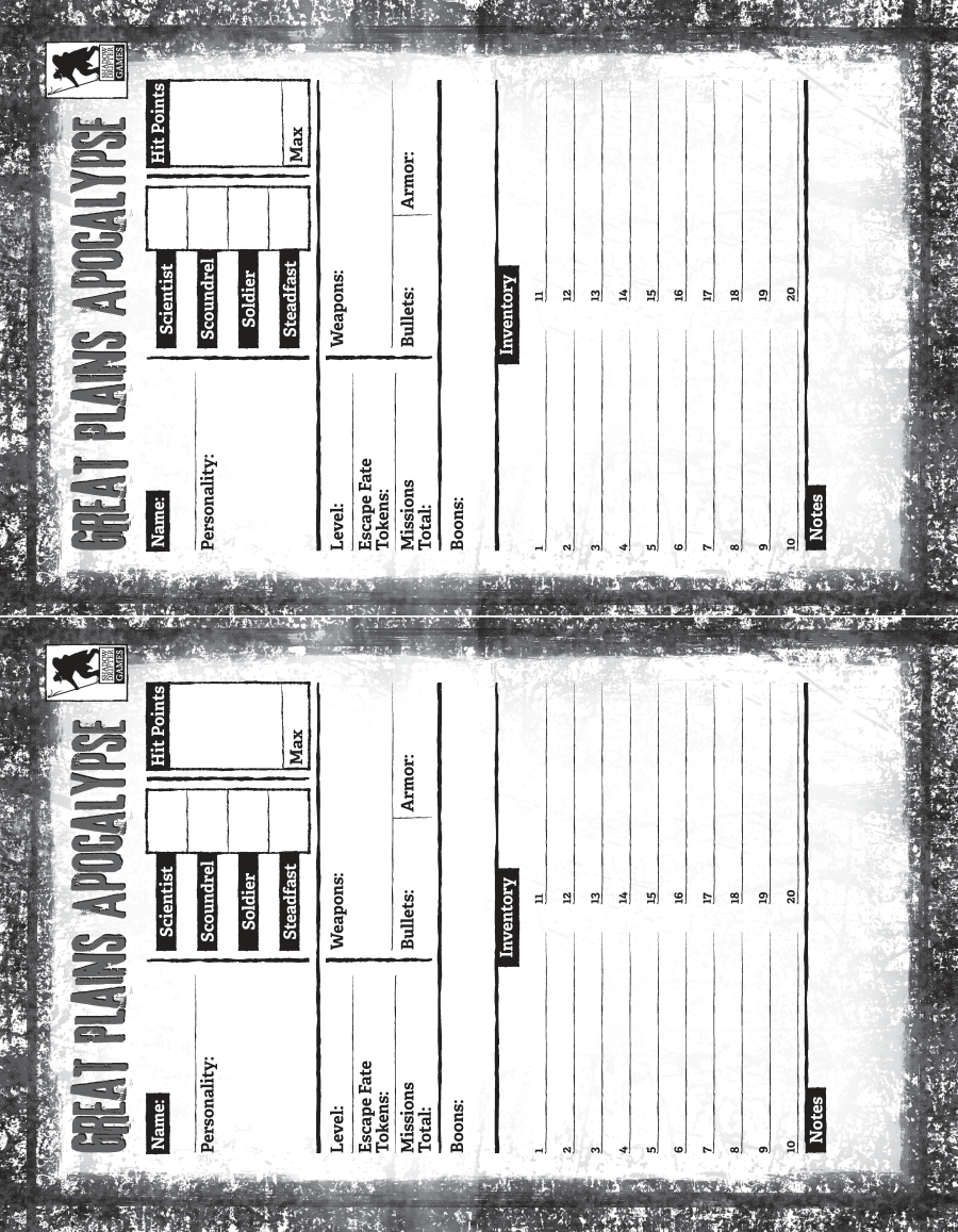 Great Plain Apocalypse Alternate Character Sheets - Shadow Drifter ...