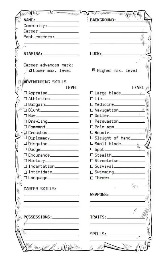 Warlock! Character sheet - Fire Ruby Designs | DriveThruRPG