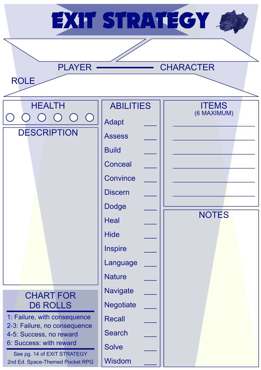 EXIT STRATEGY: Fillable Character Sheet (PDF) - Watch Well Games ...