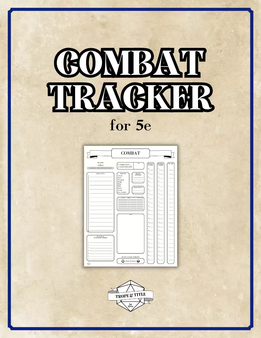 Supplementary Gameplay Sheets for 5e: Combat Tracker - Trope & Title ...