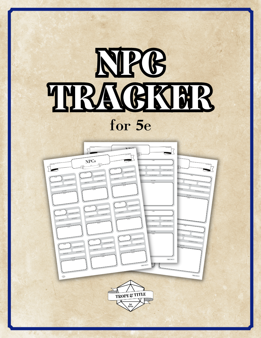 Supplementary Gameplay Sheets for 5e: NPC Tracker - Trope & Title ...
