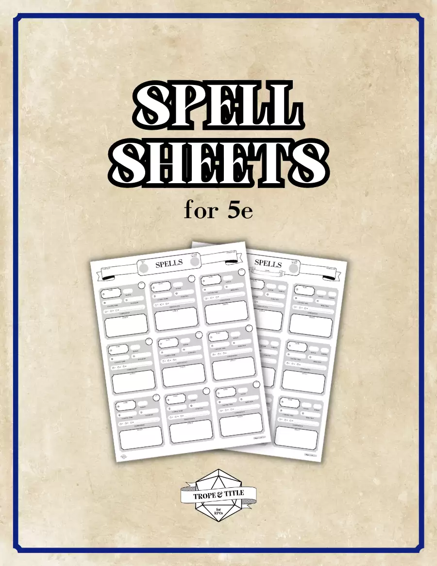 Supplementary Gameplay Sheets for 5e: Spell Sheets - Trope & Title ...