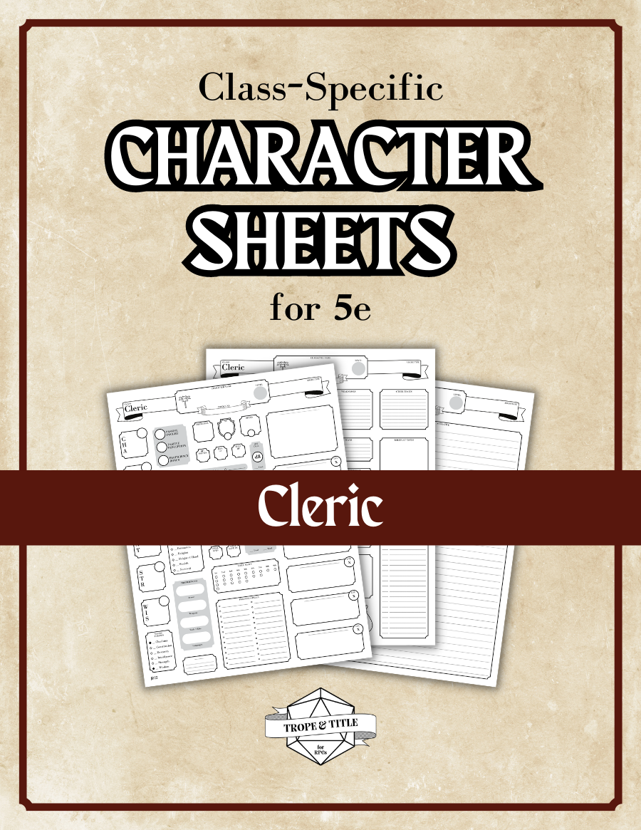 Class-Specific Character Sheets for 5e: Cleric - Trope & Title | Trope ...