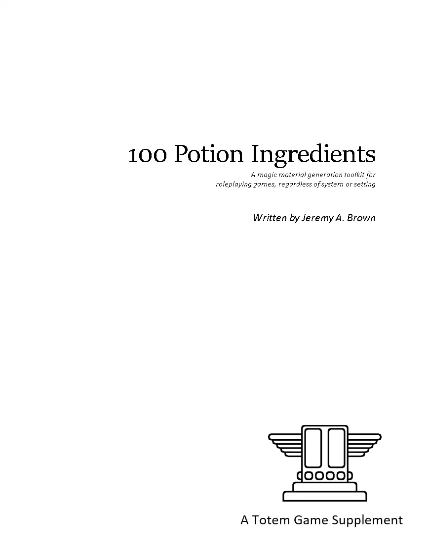 100 Potion Ingredients - Totem | DriveThruRPG