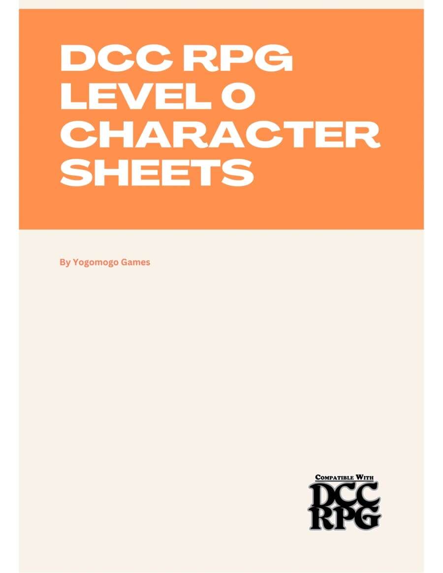 Minimalist DCC RPG Level 0 Character Sheets - Yogomogo Games | DriveThruRPG