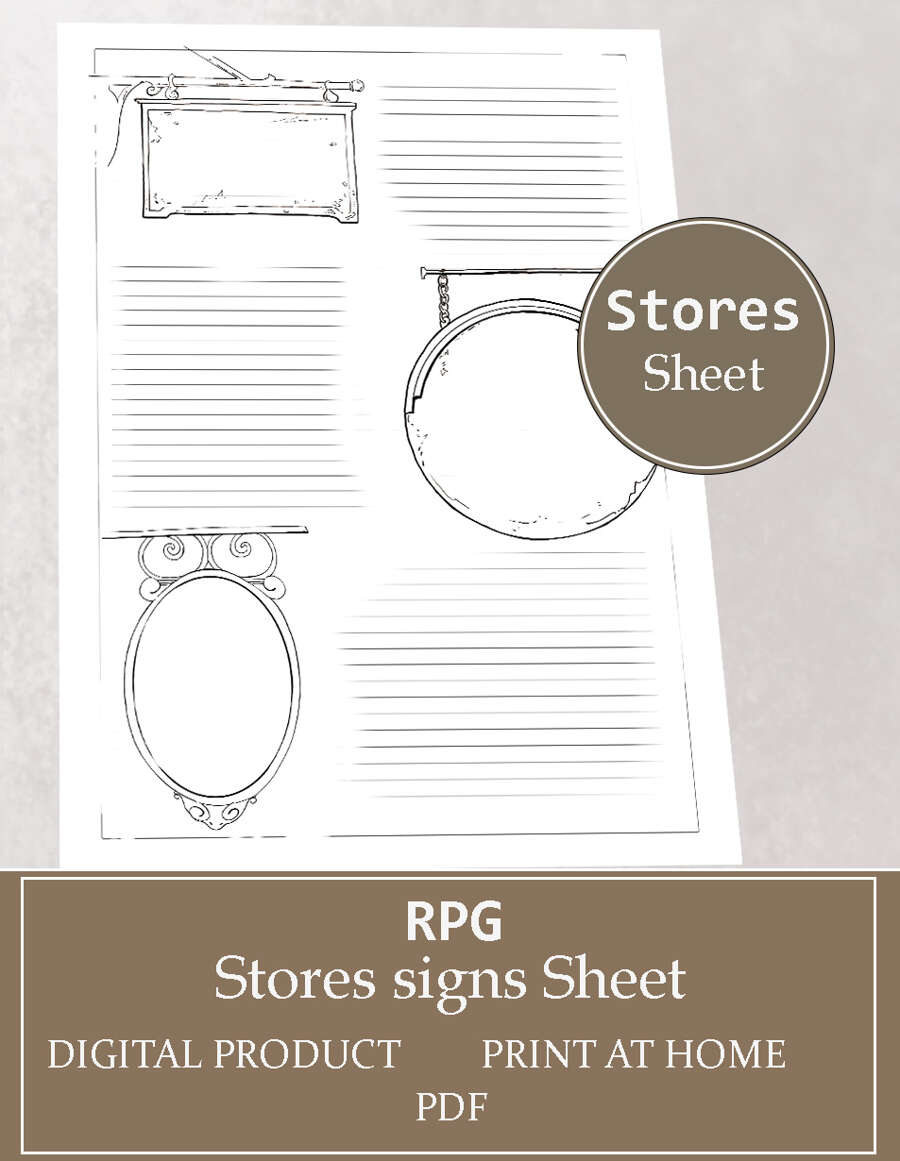 Journal Page #11 Store signs sheet_01 - Dices N Ink | DriveThruRPG