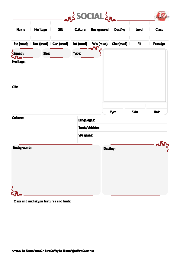 Alternate Level Up Character Sheet - Arms | DriveThruRPG