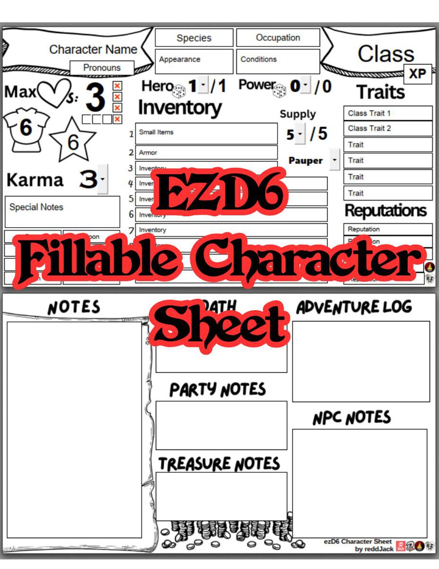 EZD6 Fillable Character Sheet - Redd Jack | DriveThruRPG