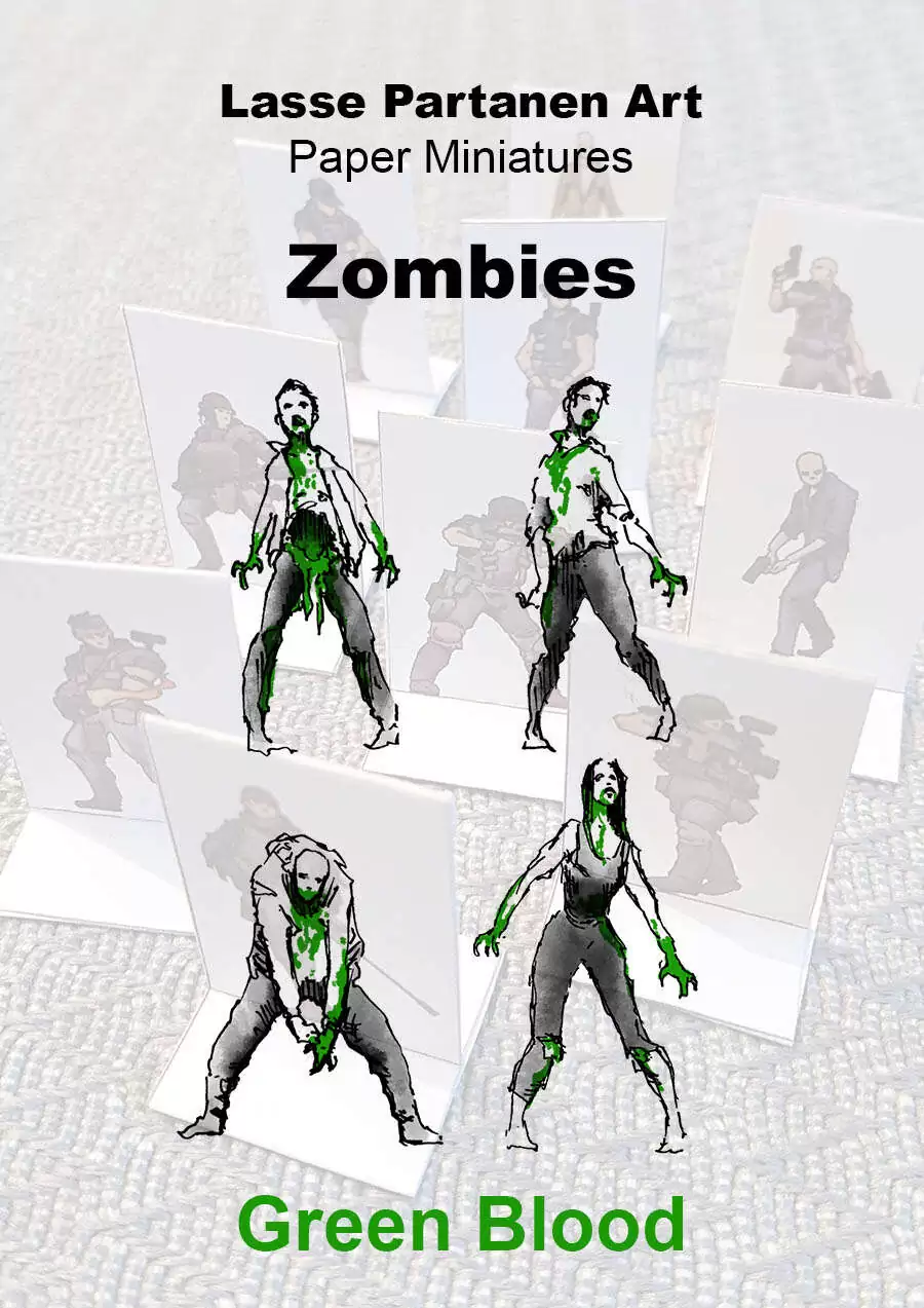 Paper Minis Zombies (Green blood) - Lasse Partanen Art | DriveThruRPG