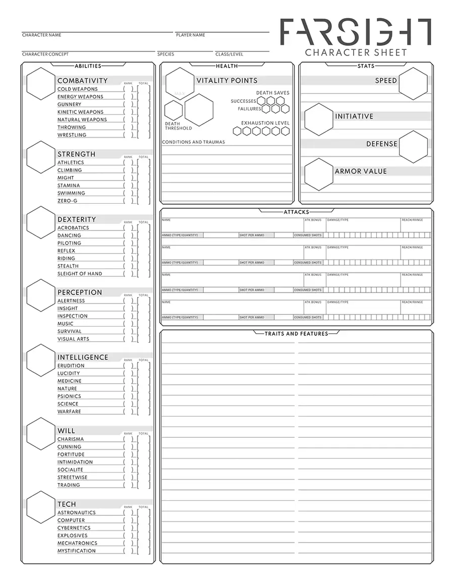 FARSIGHT RPG - Sheets - Lightfish Games | FARSIGHT | DriveThruRPG