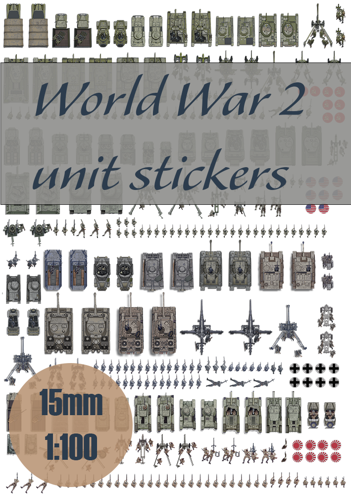 World War 2 unit stickers 1:100 (15 mm) - TankettePublishing | DriveThruRPG