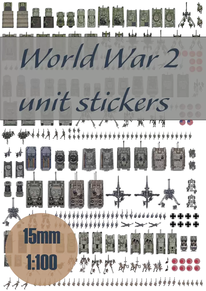 World War 2 unit stickers 1:100 (15 mm) - TankettePublishing | DriveThruRPG