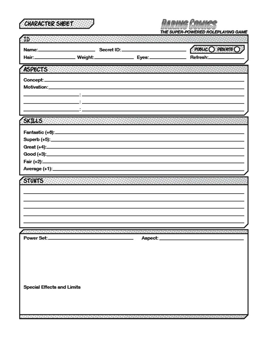 Daring Comics Role-Playing Game: Character Sheet Download - Daring ...