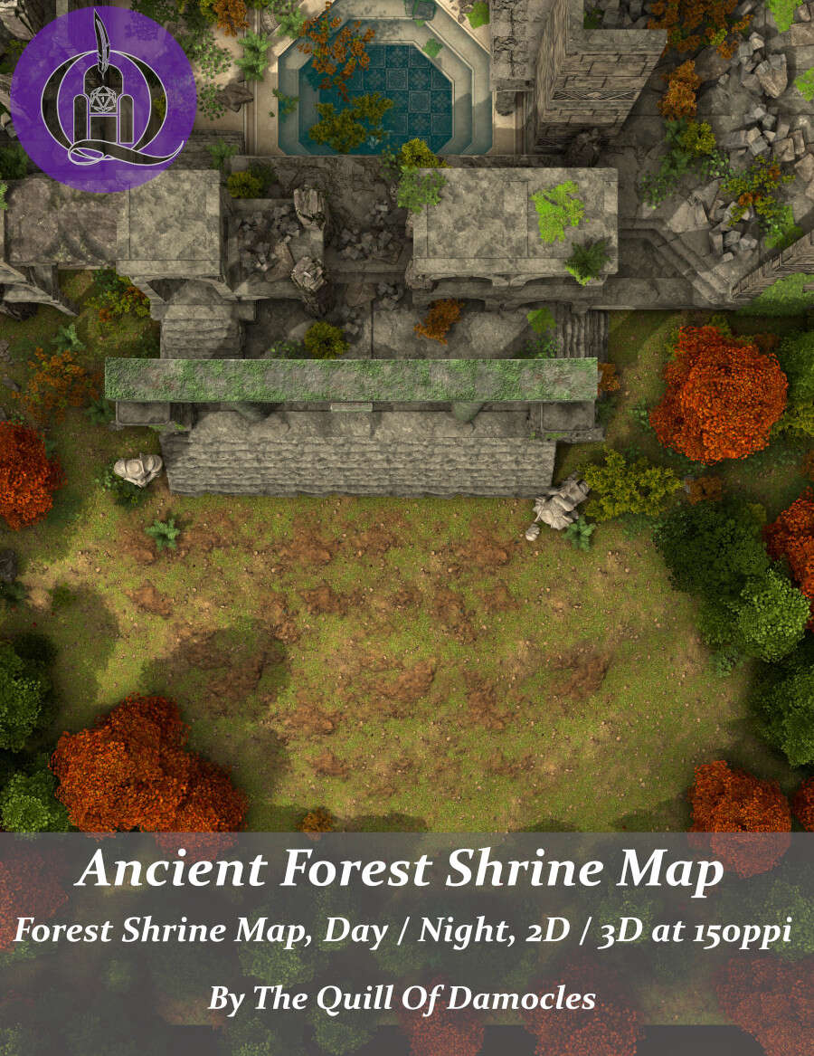 Ancient Forest Shrine Battlemap - Quill Of Damocles | DriveThruRPG