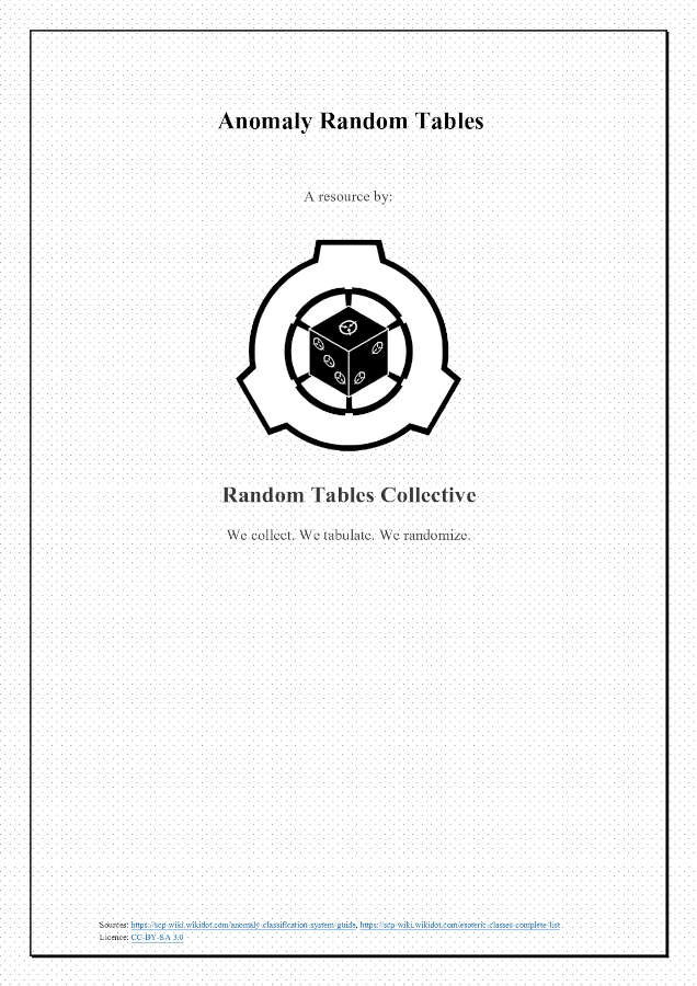 SCP - Anomaly Random Tables - MeLlamanKaskas | DriveThruRPG