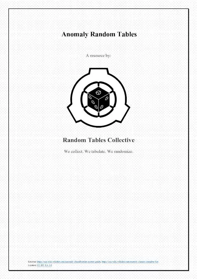 SCP - Anomaly Random Tables - MeLlamanKaskas | DriveThruRPG