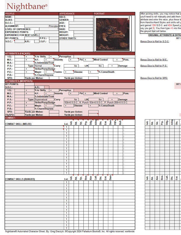 Nightbane® Automated Character Sheet - Palladium Books | Horror ...