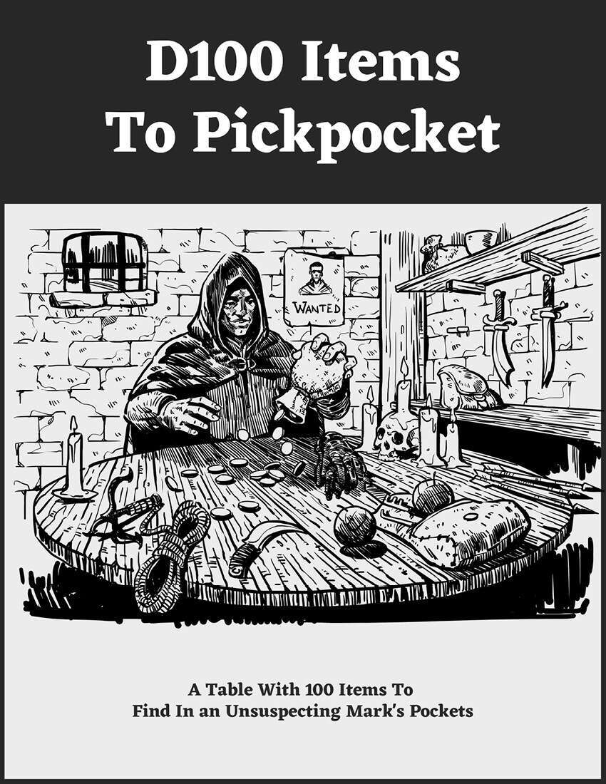 D100 Items To Pickpocket - Mellow Golem Games | DriveThruRPG