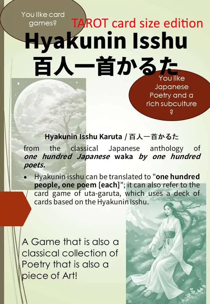 Hyakunin Isshu - one hundred poets, one poem each [Tarot card size ...