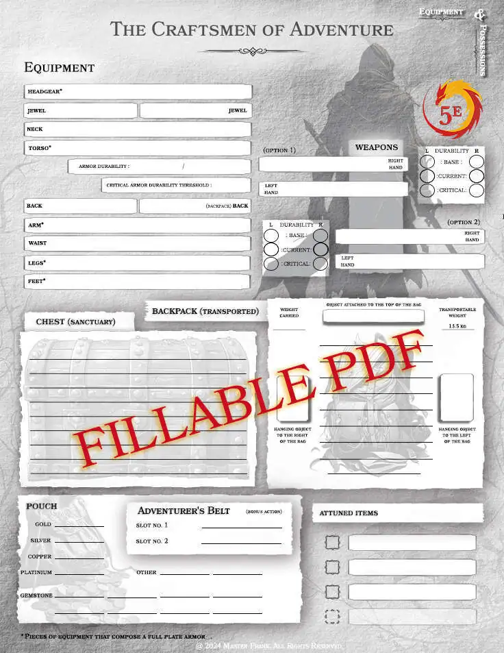 Fillable Character Sheet 5e - Master Frank | English | DriveThruRPG
