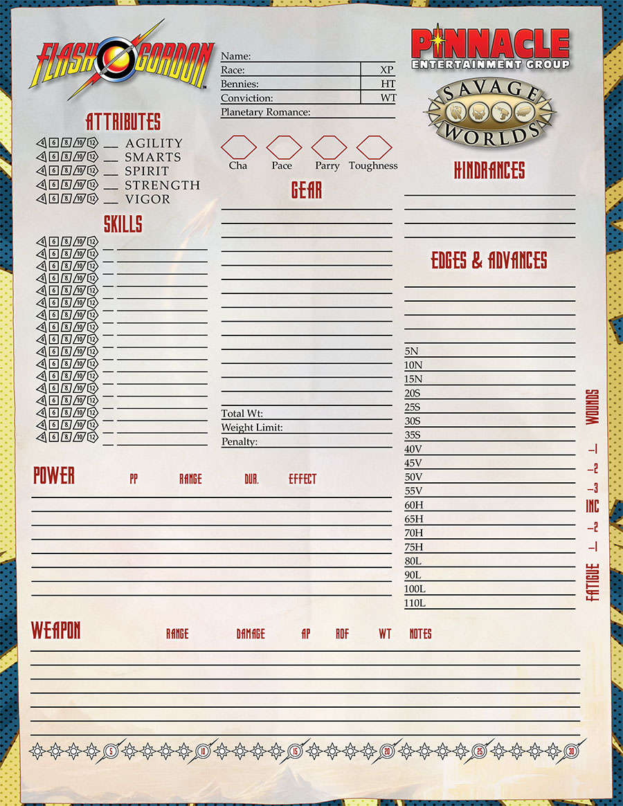 The Savage World of Flash Gordon: Form Fillable Character Sheet (SWD ...
