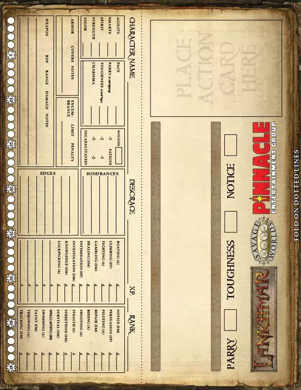 Lankhmar: Table Tent Character Sheet - Pinnacle Entertainment ...