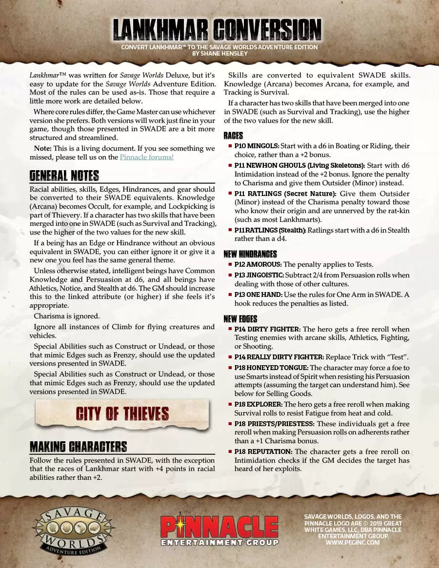 Lankhmar: SWADE Conversion - Pinnacle Entertainment | Lankhmar ...