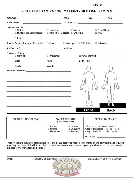 Medical Examiner Report - Pinnacle Entertainment | SWAG | DriveThruRPG